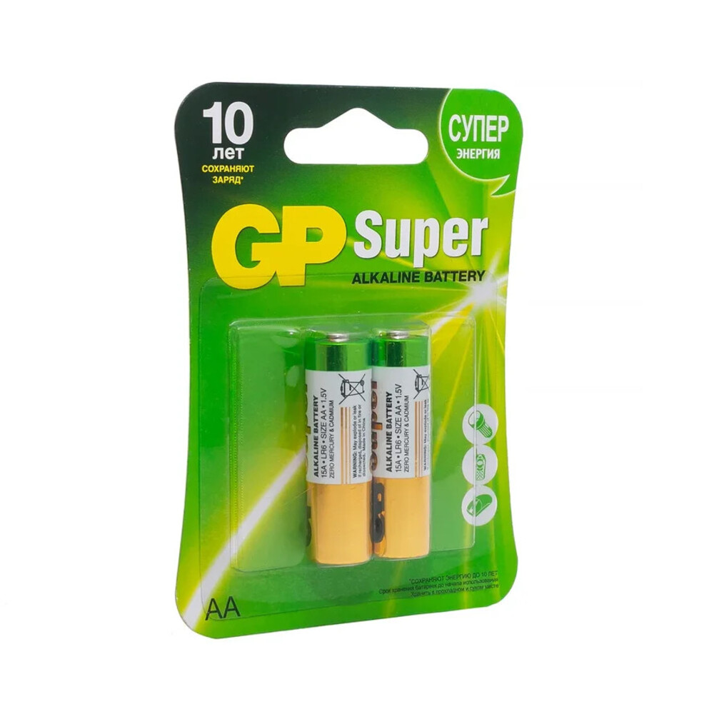 Батарейка GP Batteries Super АА пальчиковая LR6/R6 1,5 В (2 шт ...