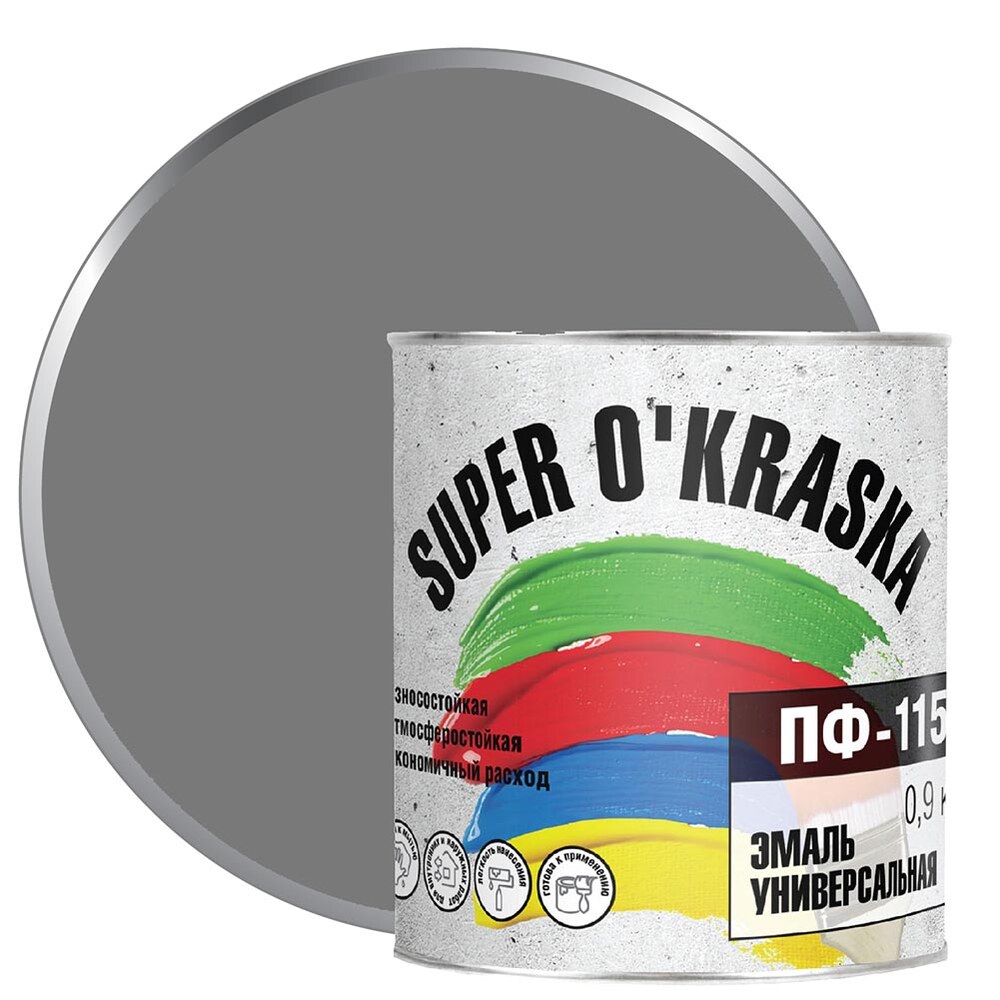 0006810 Эмаль ПФ-115 super okraska Серый 0,9кг — купить в Петровиче в Москве: цена за штуку ...