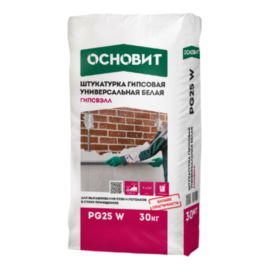 Штукатурка гипсовая Основит Гипсвэлл PG25 W белая 30 кг — купить в ...