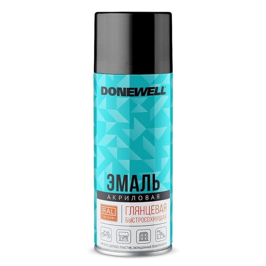 Эмаль аэрозольная DONEWELL универсальная акриловая черная глянцевая RAL ...