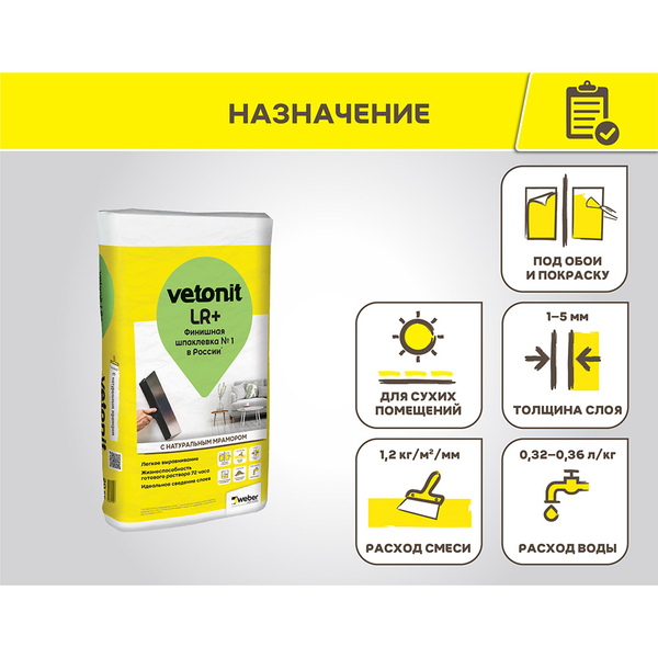 Шпаклевка полимерная Vetonit LR+ для сухих помещений белая 20 кг ...