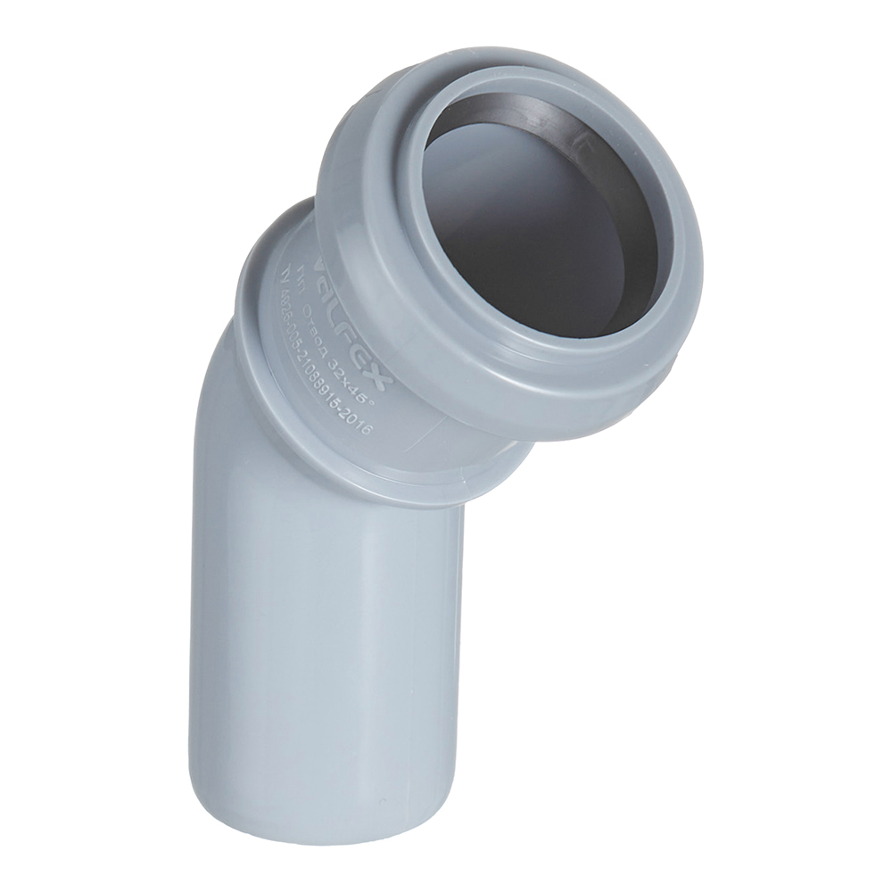 Отвод Valfex d32 мм 45° пластиковый для внутренней канализации — купить в Москве: цены ...