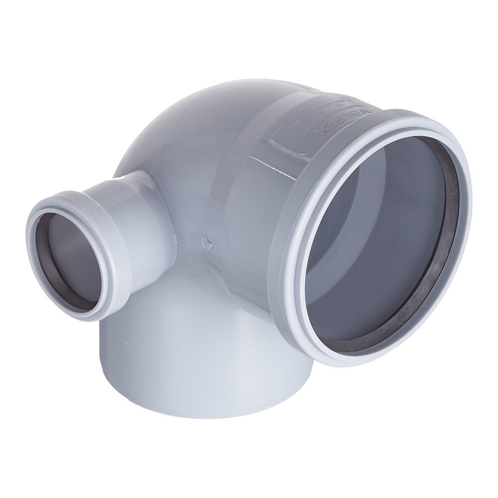 Отвод Valfex d110х50 мм 87° пластиковый с выходом d50 мм левый для внутренней канализации ...