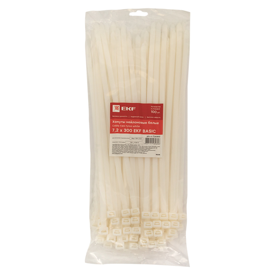 Стяжка кабельная EKF Basic plc-c-7.2x300 300х7,2 мм нейлоновая белая ...