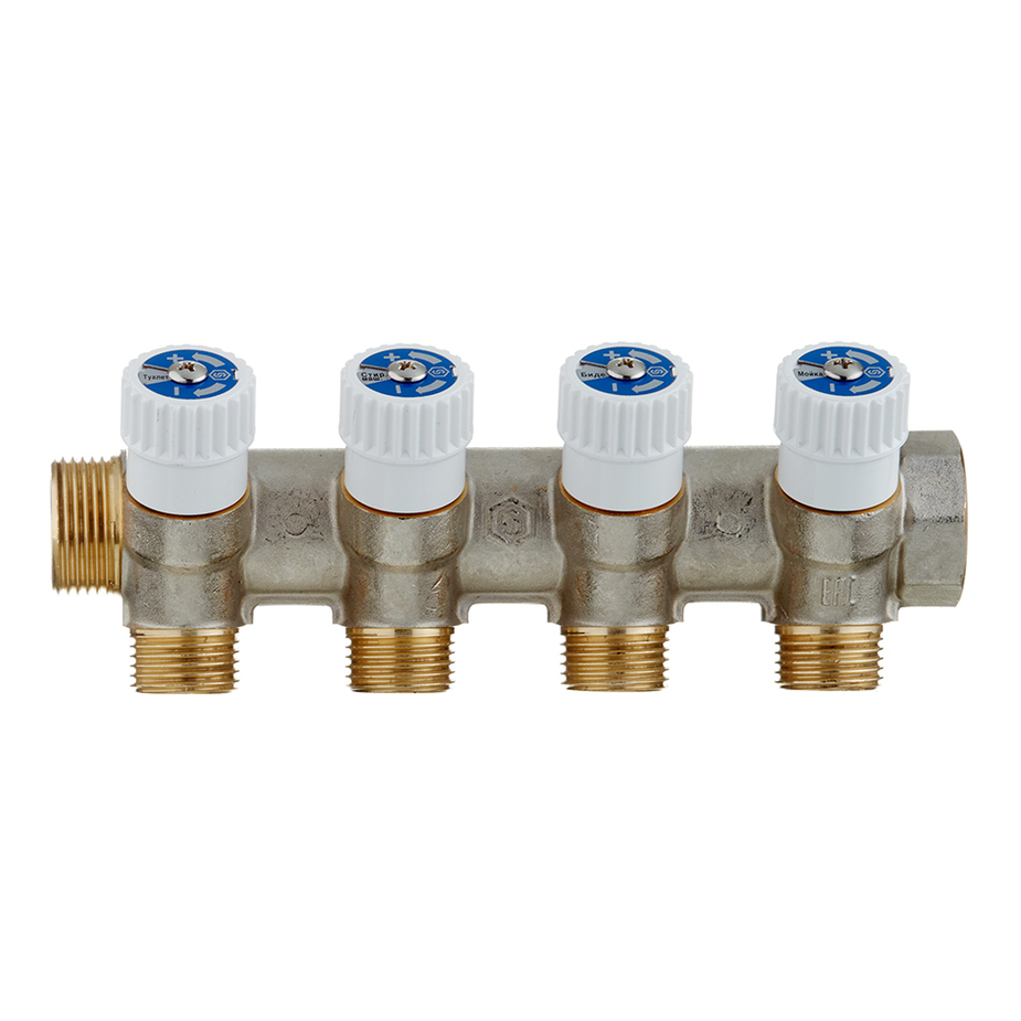 Коллектор Stout (SMB 6851 341204) 3/4 ВР(г) х 4 выхода 1/2 НР(ш) х 3/4 ...