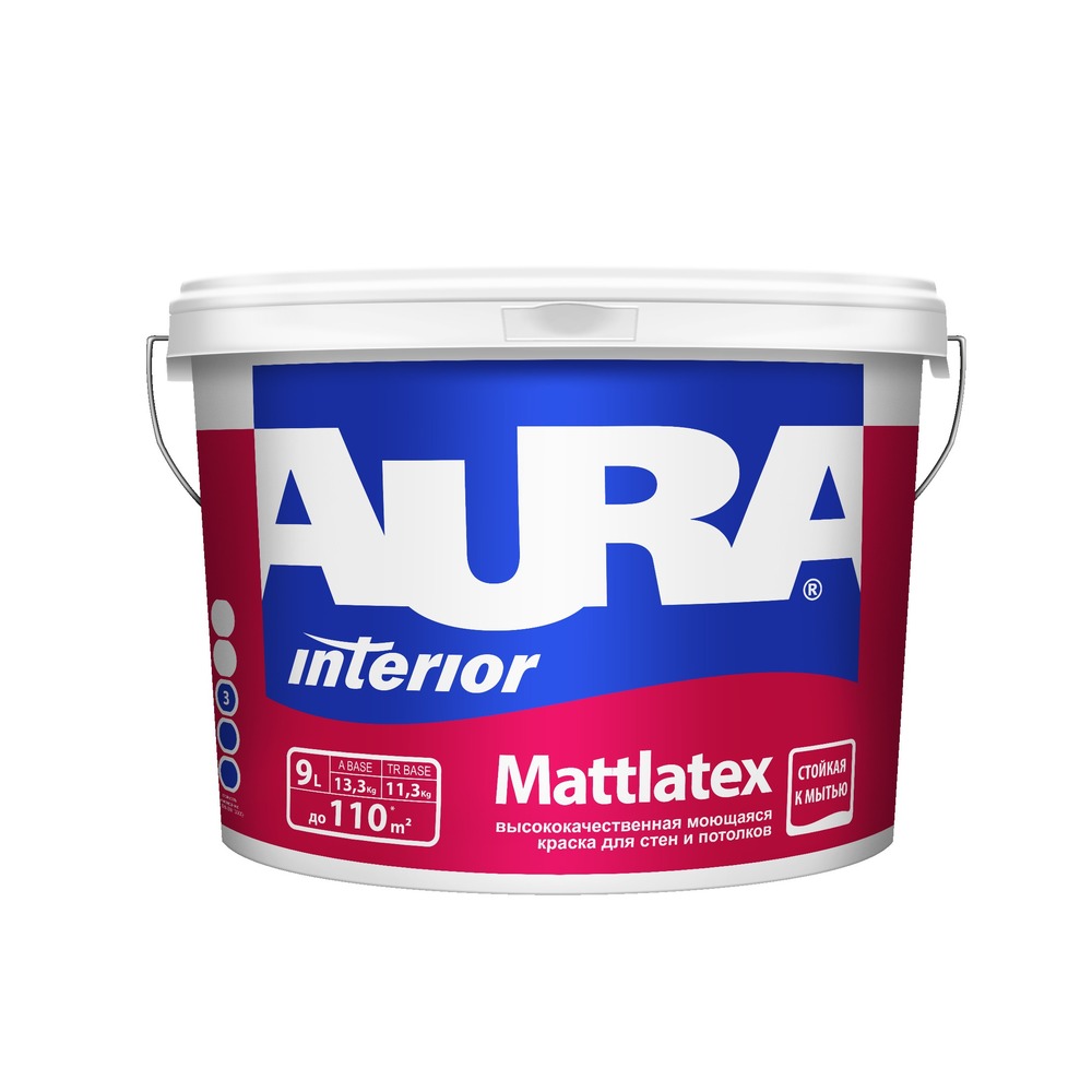 Краска моющаяся для стен и потолков "Aura Mattlatex 9л" — купить в ...