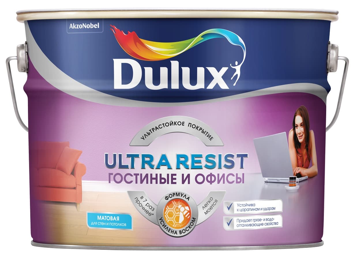 Краска Dulux Ultra Resist Гостиные и офисы BW 10 л — купить в Петровиче ...