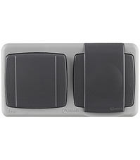 Розетка Makel 36064206 двойная открытая установка серая с заземлением IP55 блок с ...